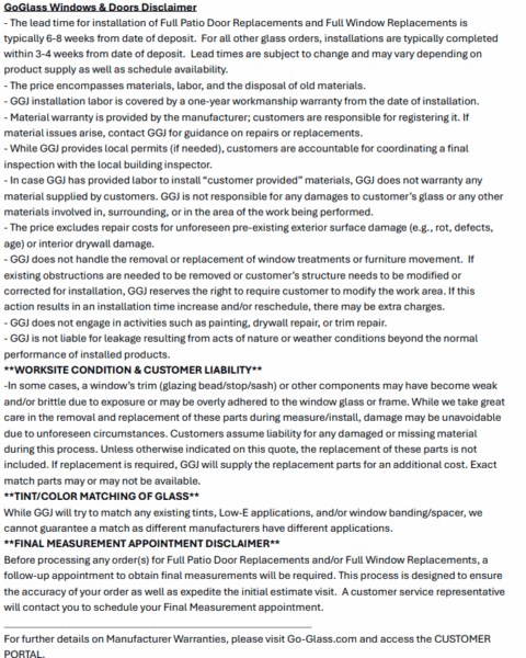 Windows & Doors Disclaimer - Terms & Conditions | GoGlass